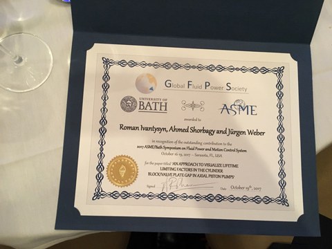 Best Paper beim ASME/BATH 2017 Symposium on Fluid Power and Motion ...